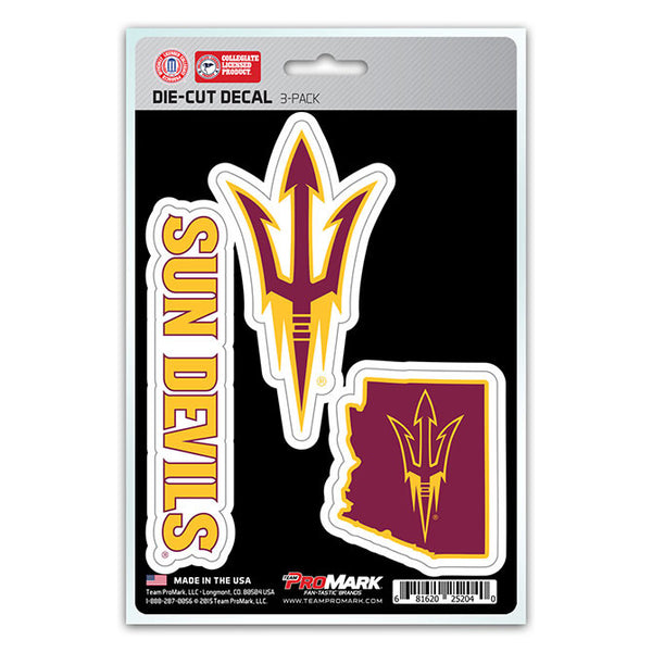 Arizona State Sun Devils Set of 3 Die Cut Decal Stickers State Outline ...